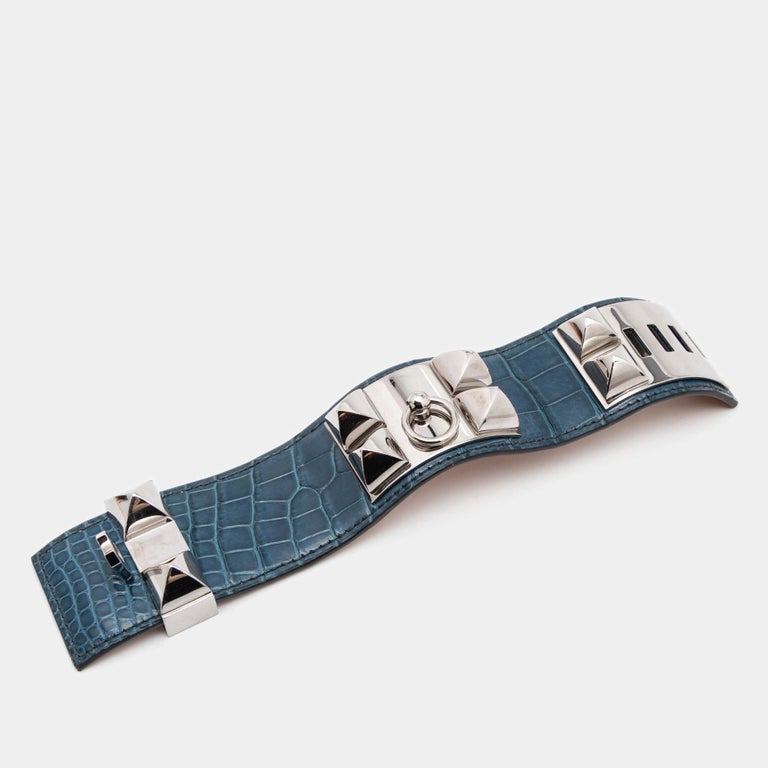 Hermes Collier De Chien Alligator Leather Palladium Plated Cuff ...