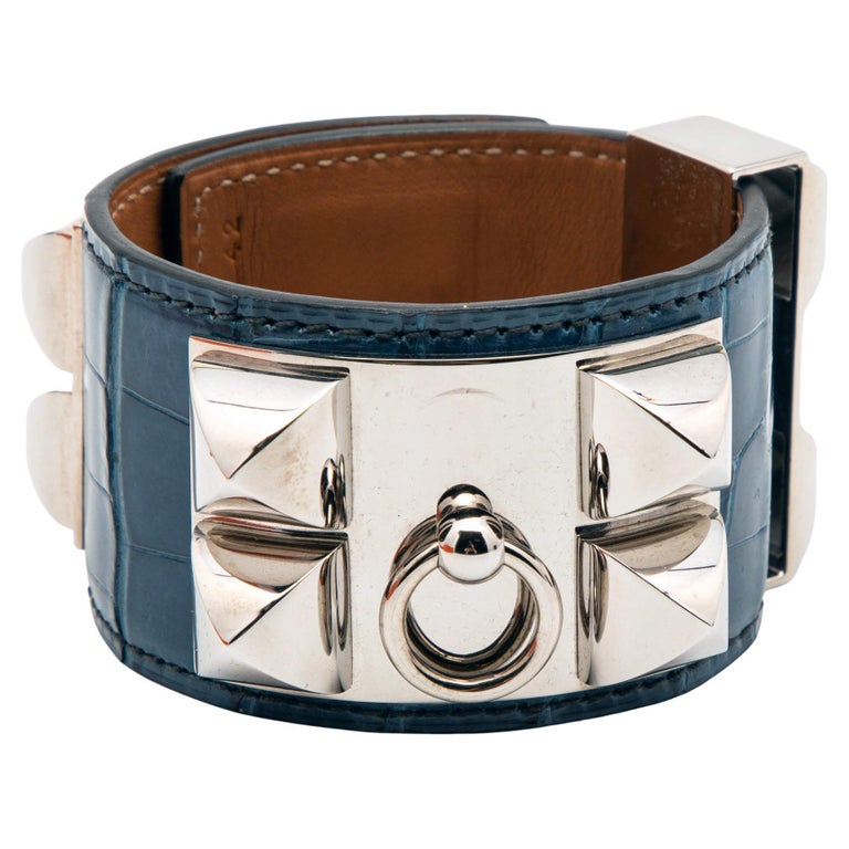 Hermes Collier De Chien Alligator Leather Palladium Plated Cuff ...