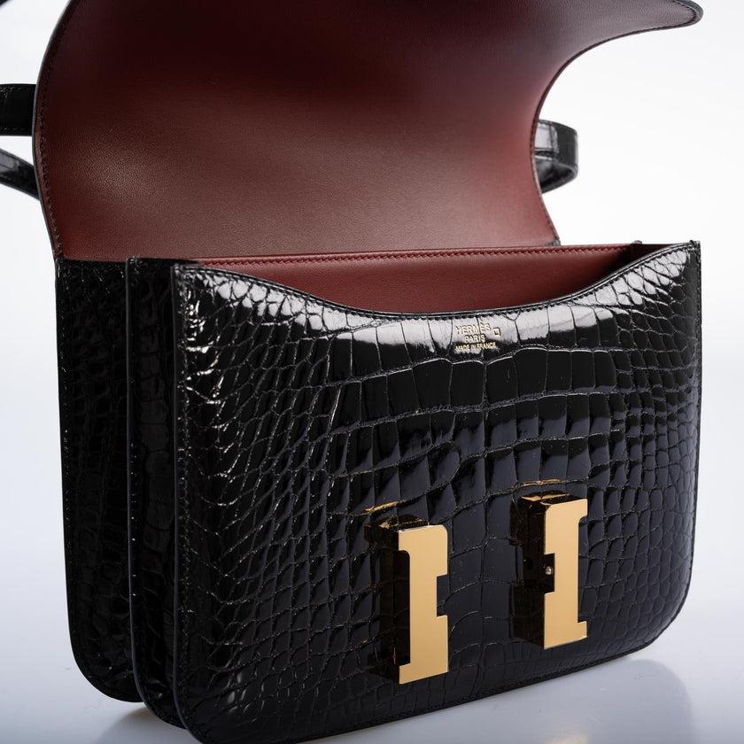 Hermès Constance 24 Shiny Black Alligator Verso Rouge H Gold Hardware ...