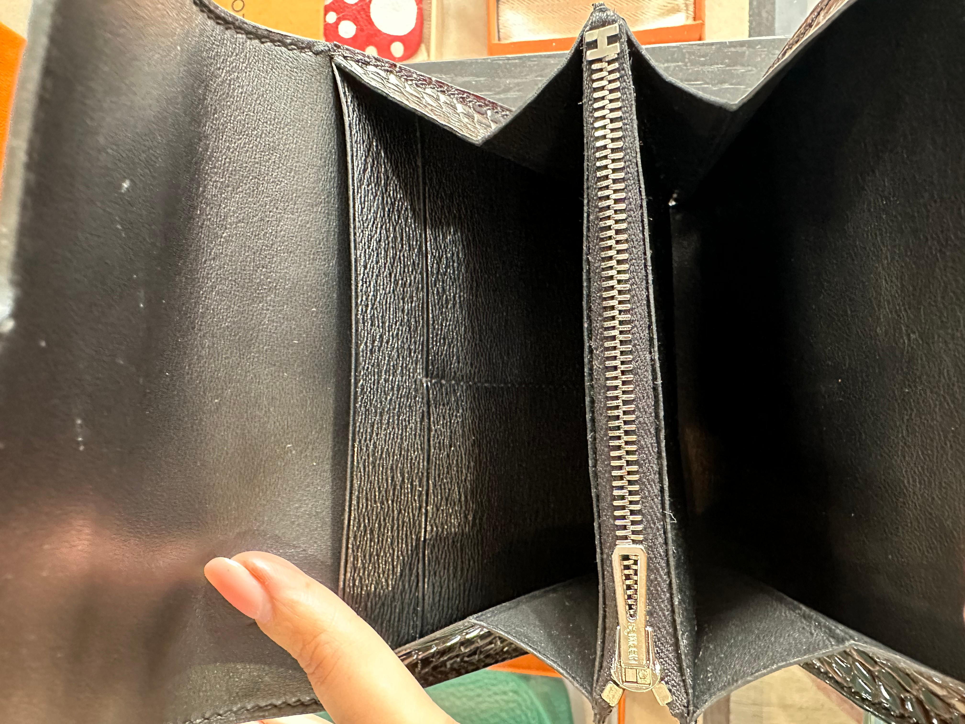 Hermes Constance crocodile wallet black shiny For Sale at 1stDibs