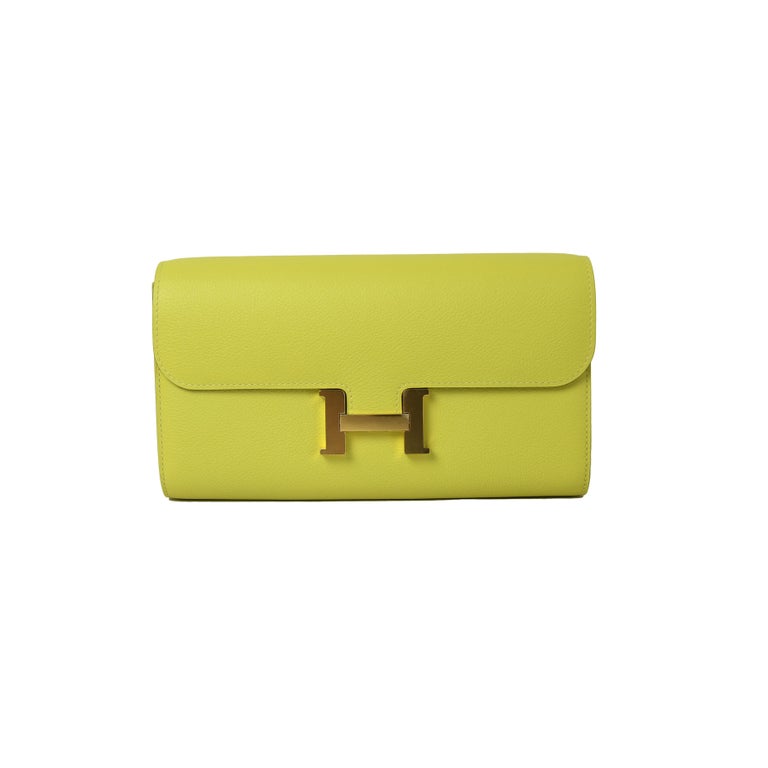 Hermes Constance Long To Go Wallet Gold Lime For Sale at 1stDibs