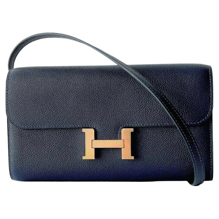 Hermes Constance Long To Go Wallet In Bleu Nuit, Navy Blue And Gold ...