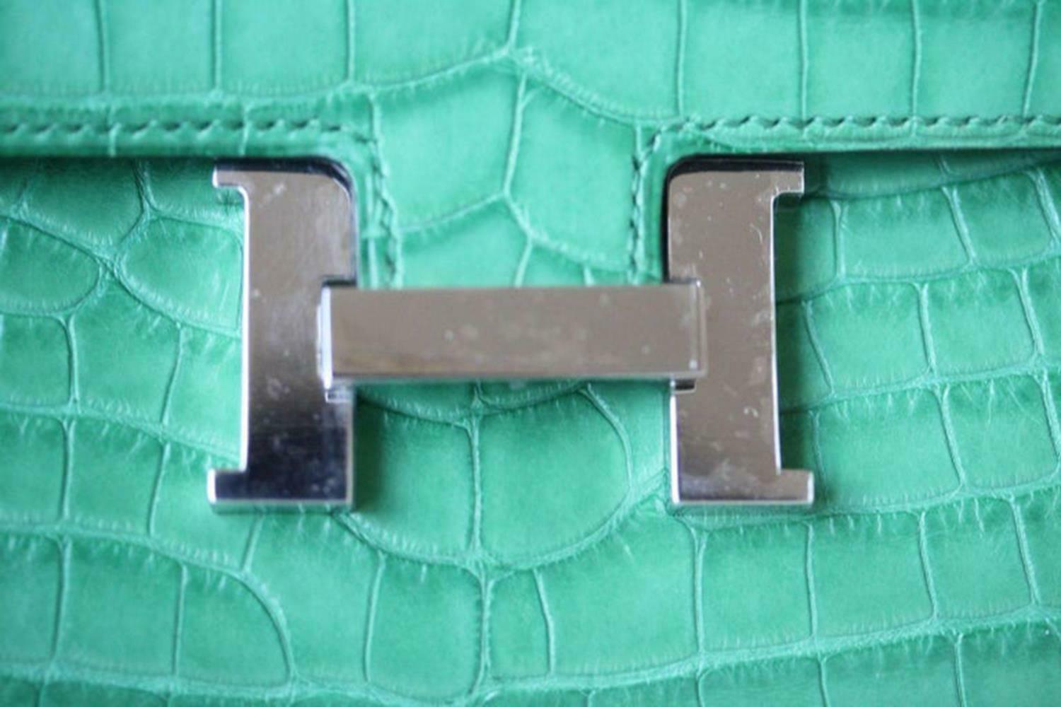 Hermès Constance Matte Crocodile Palladium H/W Wallet at 1stDibs