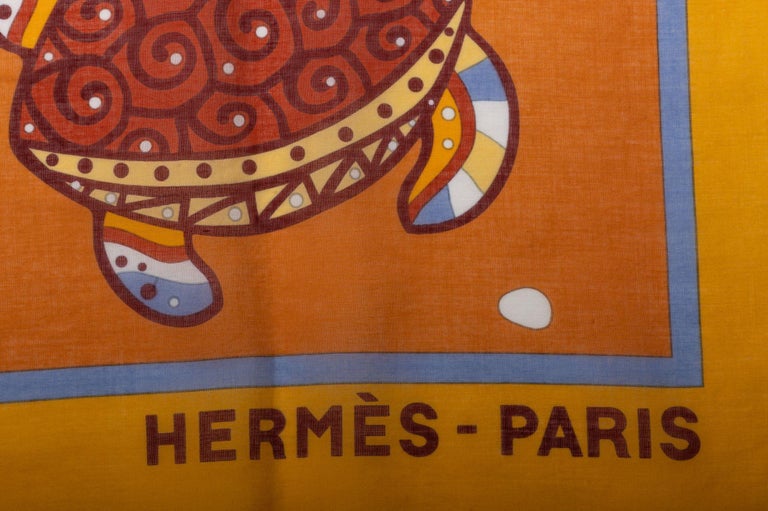 Hermes Cotton Orange Turtles Sarong For Sale at 1stDibs