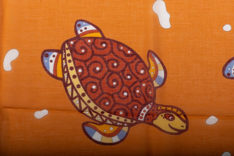 Hermes Cotton Orange Turtles Sarong For Sale at 1stDibs