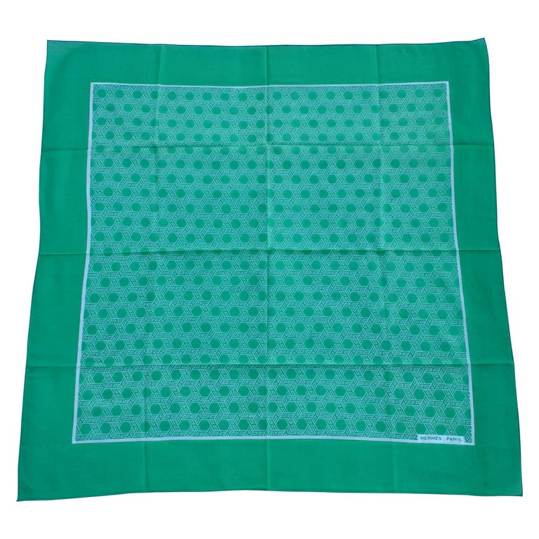 Hermès Cotton Scarf SO H Pattern Origny Green White 83 cm at 1stDibs