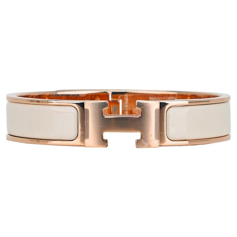 Hermes Creme Clic H Narrow Enamel Bracelet Rose Gold PM For Sale at 1stDibs
