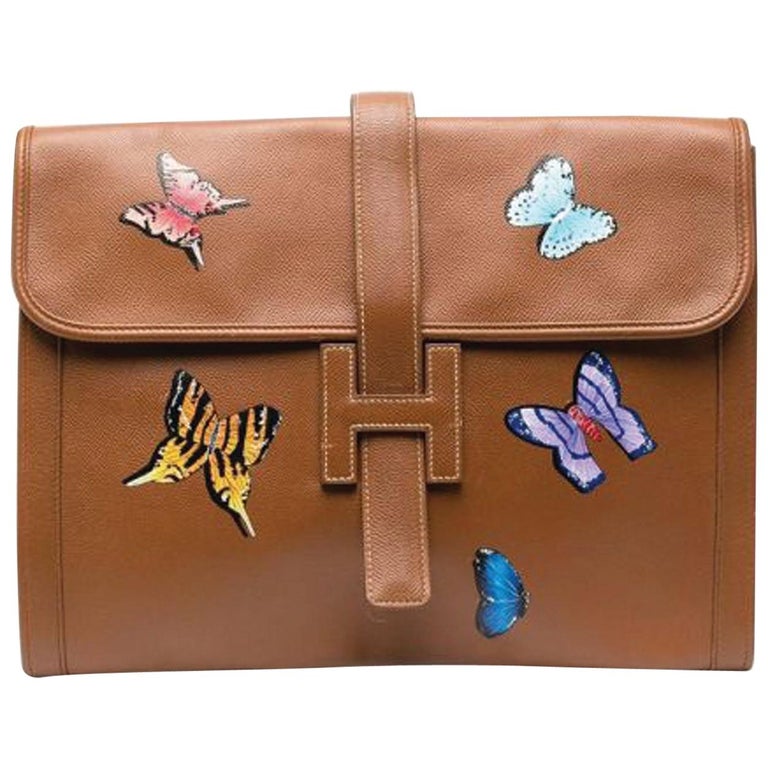 Hermès customised butterfly motif Jige GM clutch at 1stDibs