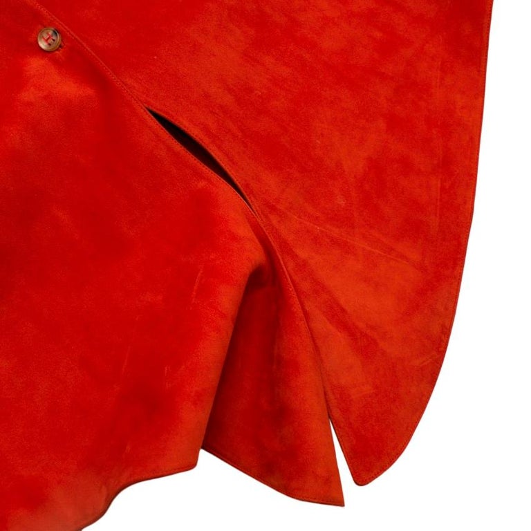 Hermes Dark Coral Vintage Suede Button Up Shirt Jacket For Sale at 1stDibs