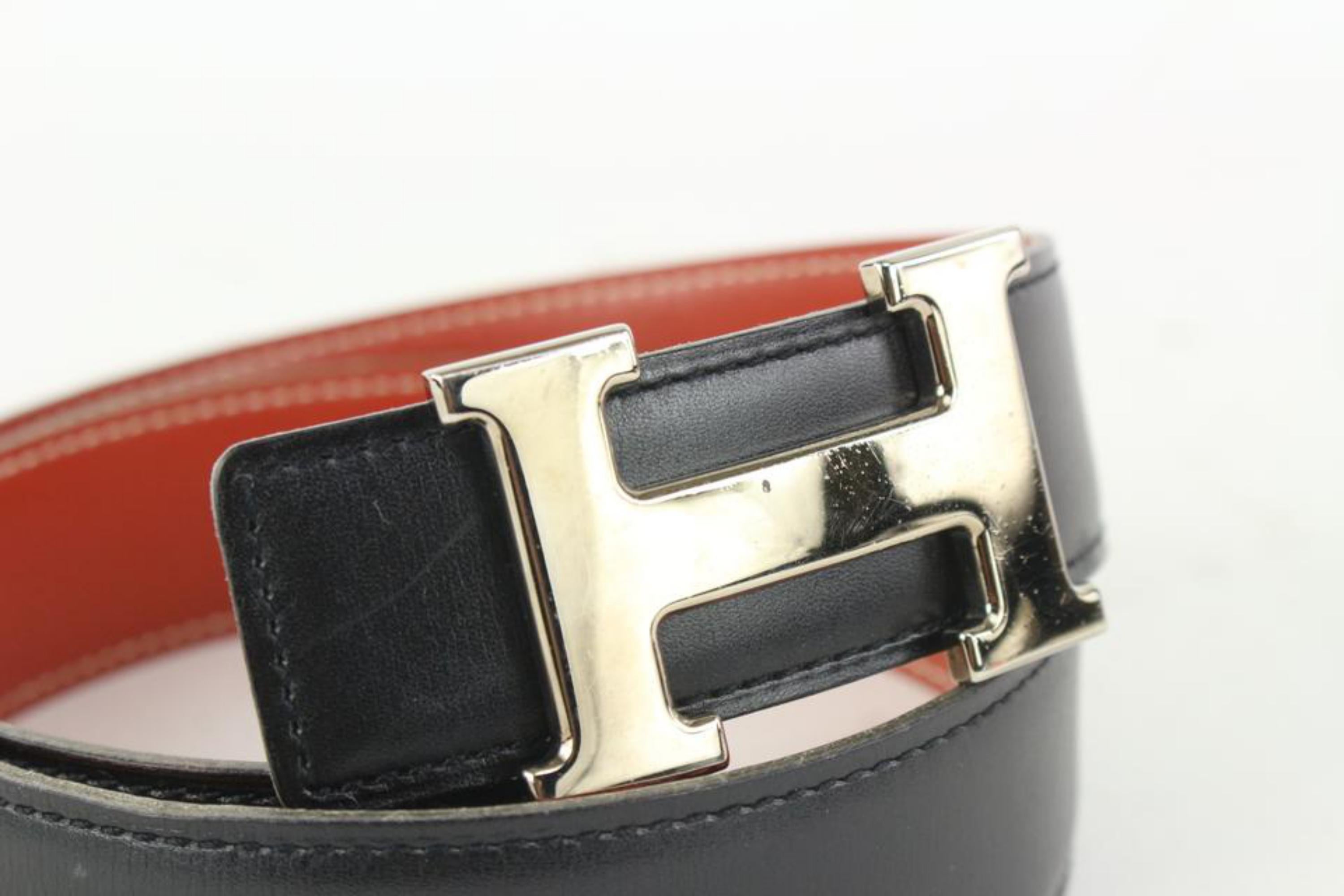 Hermès Dark Red x Black 32mm Reversible H Logo Belt Kit Silver101h17 ...