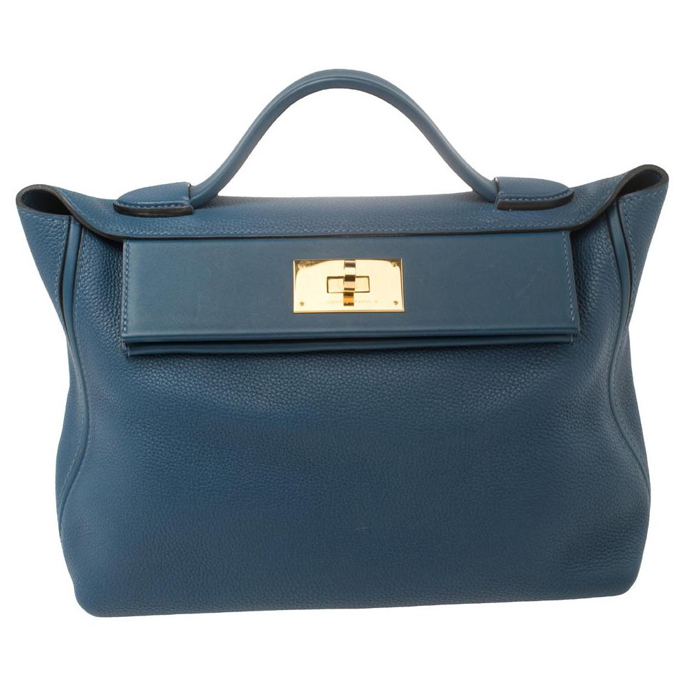 Hermes Deep Blue Togo Leather Gold Hardware 24/24 29 Bag at 1stDibs