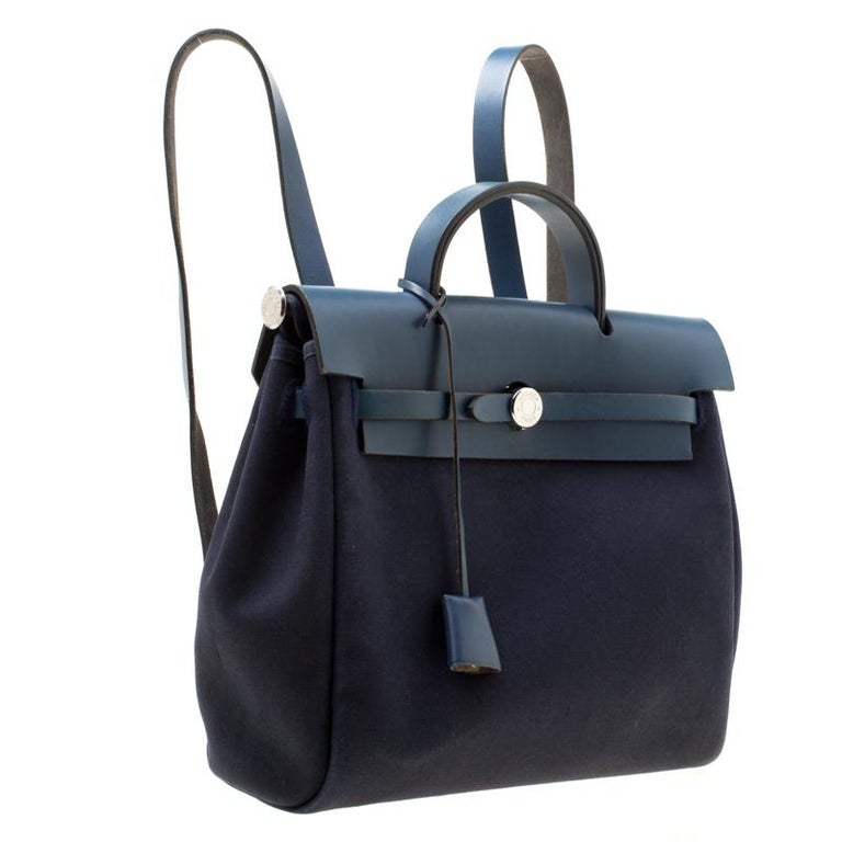 Hermes Denim Blue Fabric and Leather 2-in-1 Herbag Backpack For Sale at ...