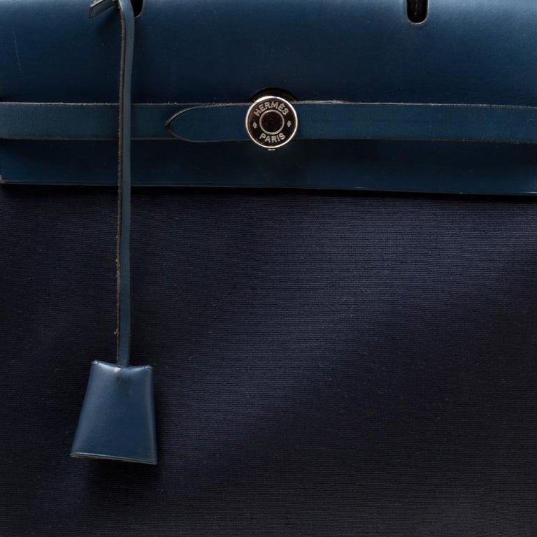 Hermes Denim Blue Fabric and Leather 2-in-1 Herbag Backpack For Sale at ...