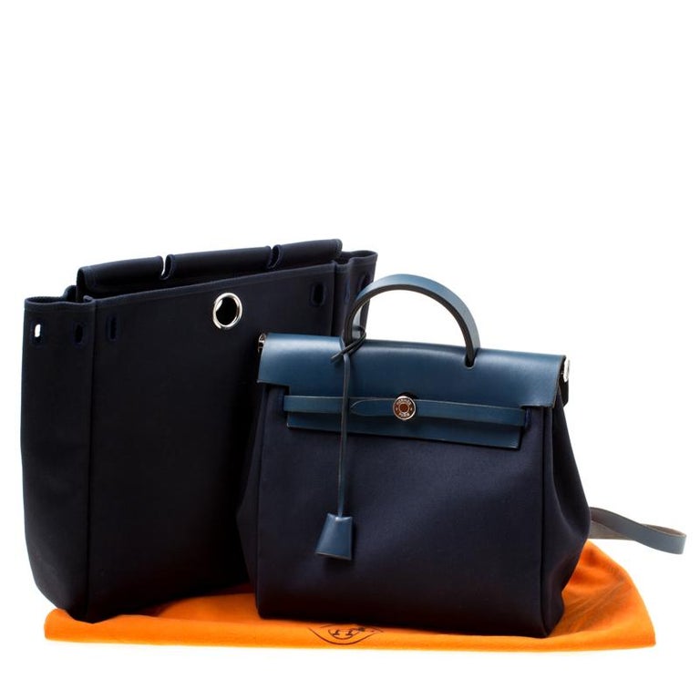 Hermes Denim Blue Fabric and Leather 2-in-1 Herbag Backpack For Sale at ...