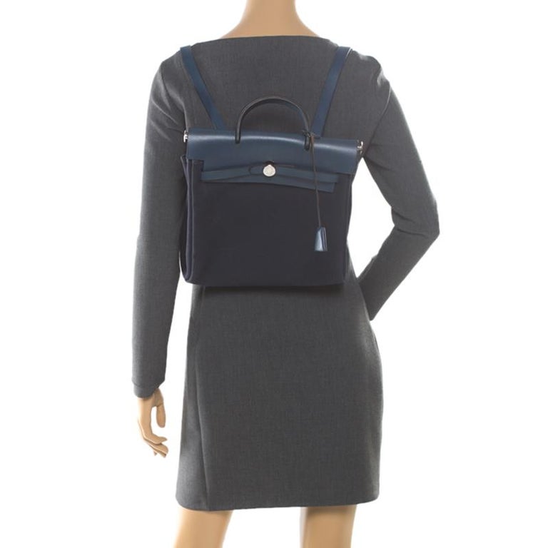 Hermes Denim Blue Fabric and Leather 2-in-1 Herbag Backpack For Sale at ...