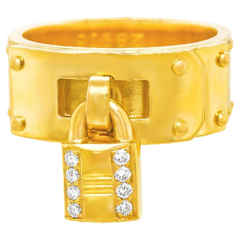 Hermes Diamond-Set Gold Lock Ring For Sale at 1stDibs