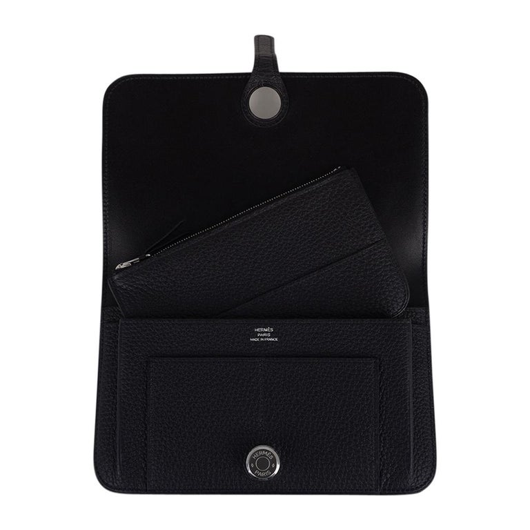 Hermes Dogon Duo Wallet Black Togo Palladium Hardware at 1stDibs