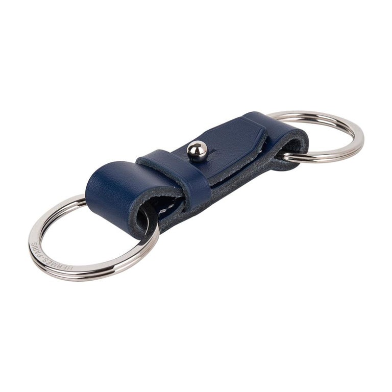 Hermes Double Jeu Voiturier Valet Key Ring Blue Sapphire Palladium New ...