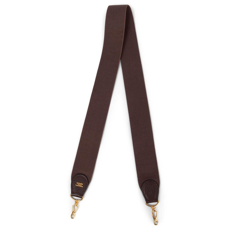 HERMES Ebene brown leather and canvas SANGLE KELLY 50mm Bag Strap For ...