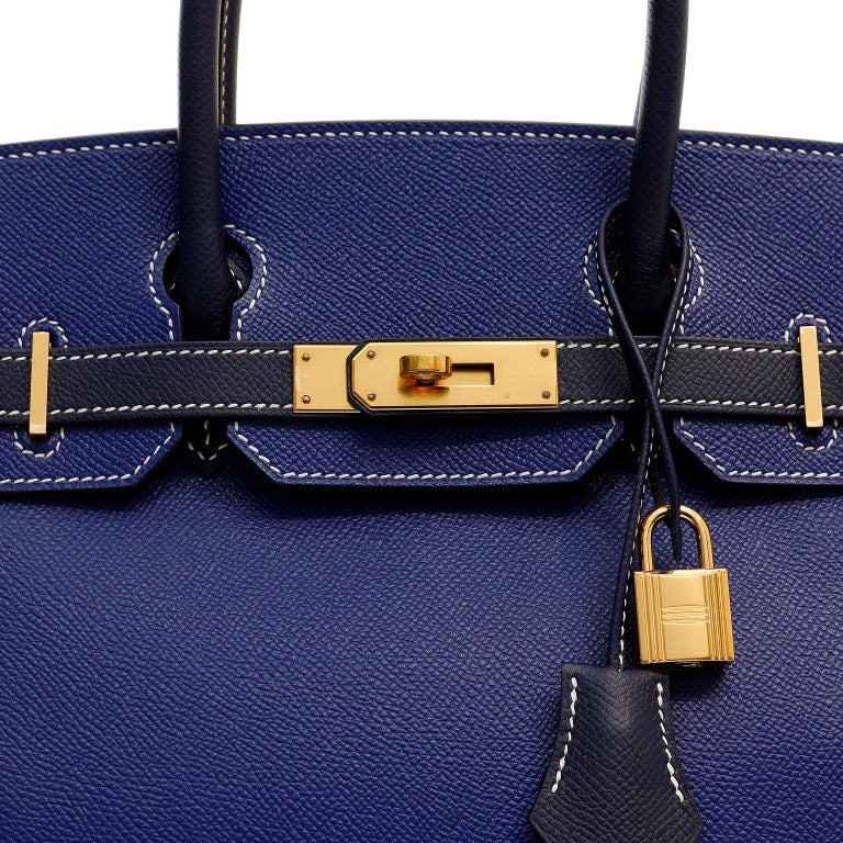 Hermès Electric Blue and Sapphire Bi Color Epsom 30 cm Horseshoe Birkin ...
