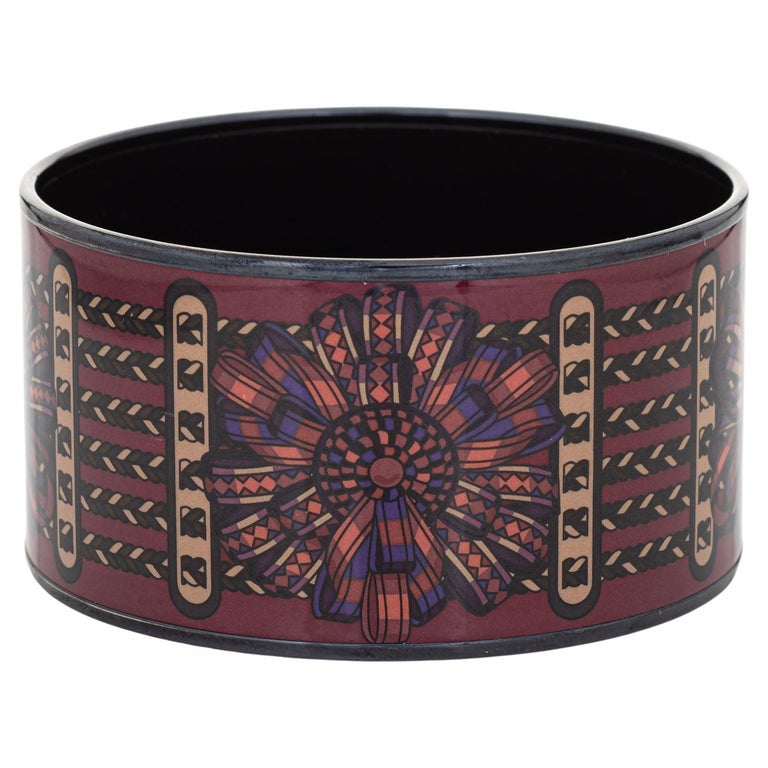 Hermes Enamel Bangle Bracelet Extra Wide 65 PM Ribbon Braided Black ...