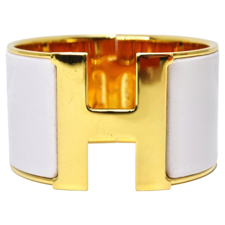 HERMES Enamel Extra Wide Clic Clac H Bracelet GM White For Sale at 1stDibs