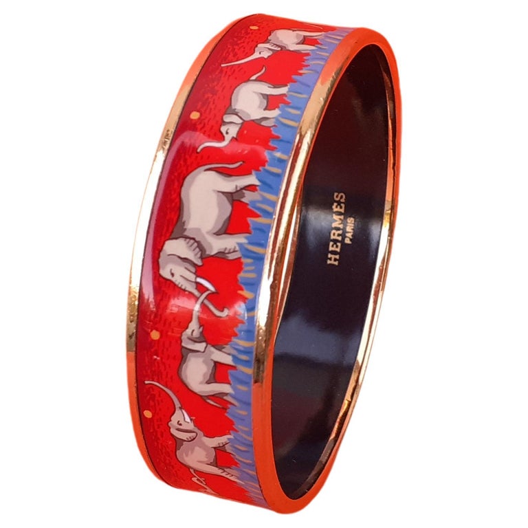 Hermès Enamel Printed Bracelet Elephants Grazing Red Ghw Large Size 65 ...