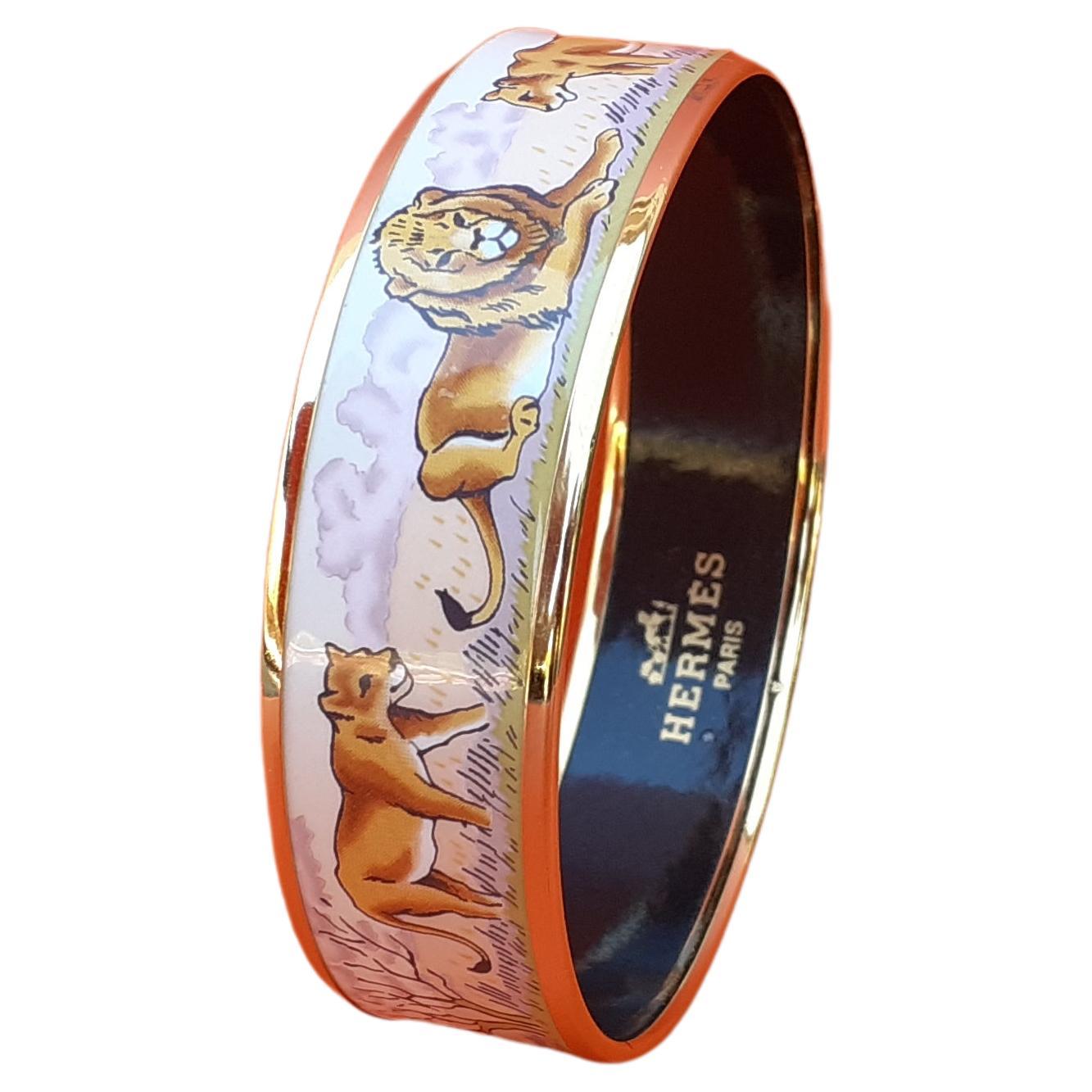 Hermès Enamel Printed Bracelet Lions And Lionesses In Savannah Gold Hdw ...