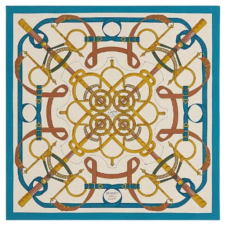 Hermes Eperon d'Or shawl 140 Bleu Cobalt Naturel Vieil Or 70% cashmere ...