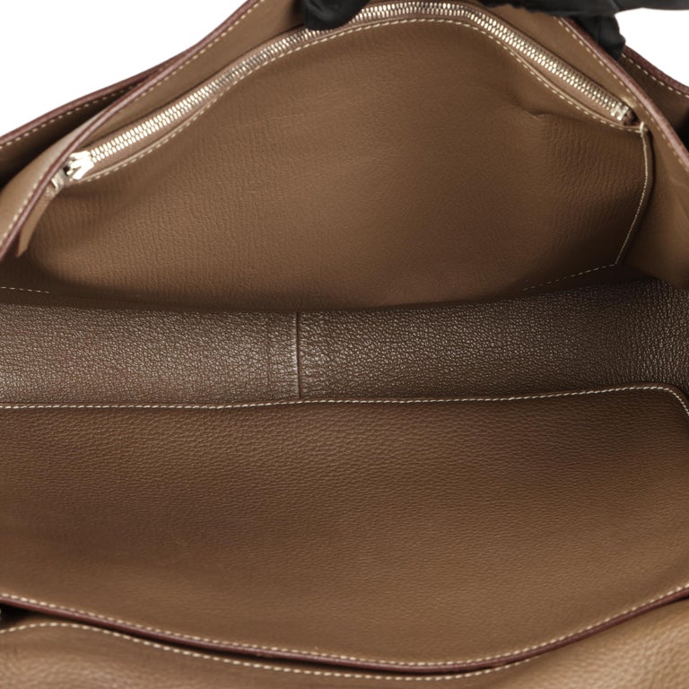 Hermès Etoupe Clemence Leather Steve 35 For Sale at 1stDibs