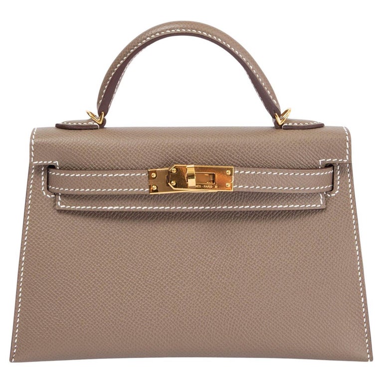 HERMES Etoupe Epsom leather MINI KELLY 20 SELLIER Bag w Gold For Sale ...