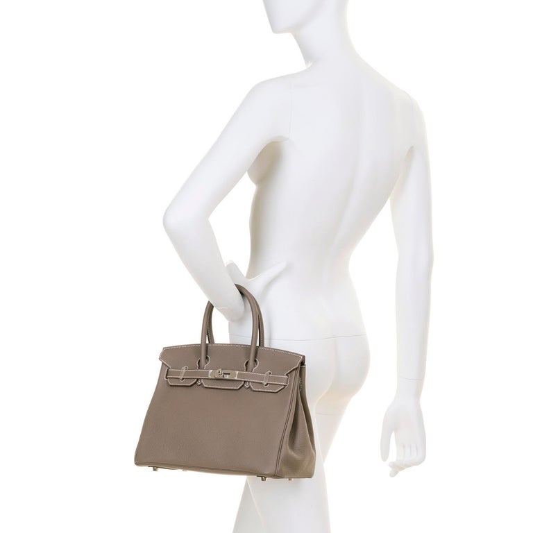 Hermes Etoupe Togo Leather Birkin 30 Bag - Palladium Hardware - 2016 Never Worn For Sale at 1stDibs