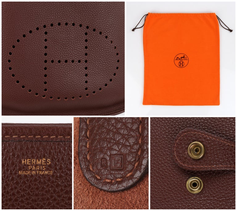 HERMES "Evelyne I" 2002 Havane Clemence Leather Perforated Logo ...