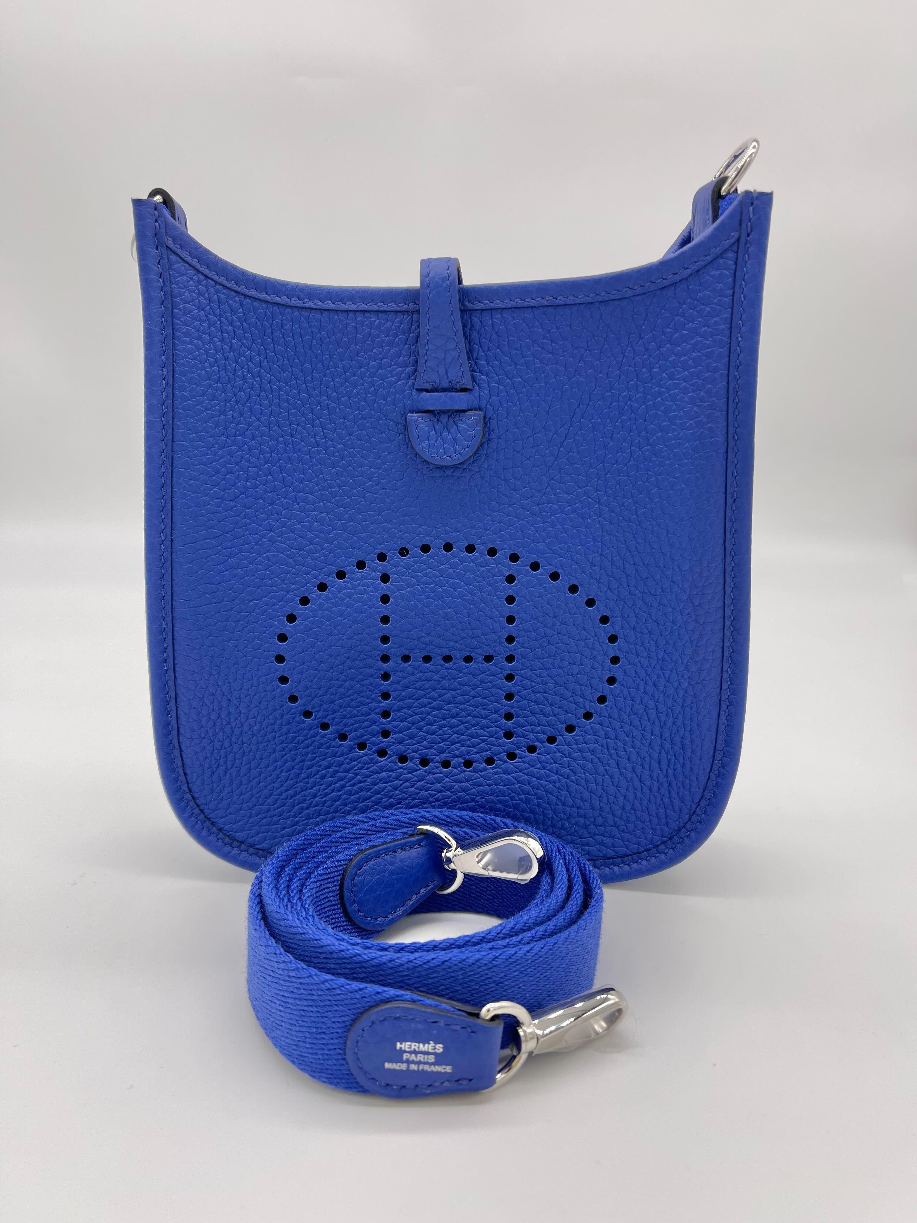 Hermes Evelyne Mini Electric Blue Clemence Palladium Hardware For Sale ...