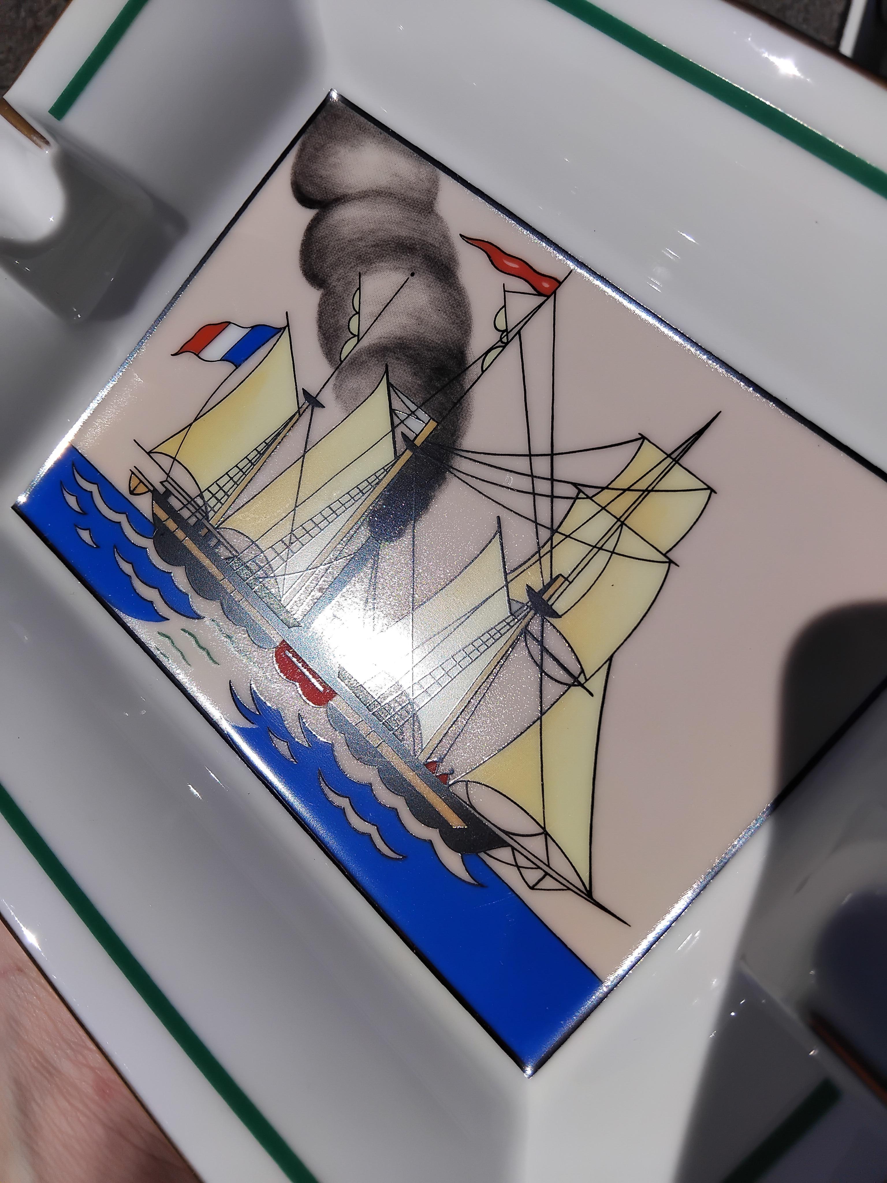 Hermès Frigate Sailing Ship Cigar Ashtray Change Tray Porcelain Gold ...