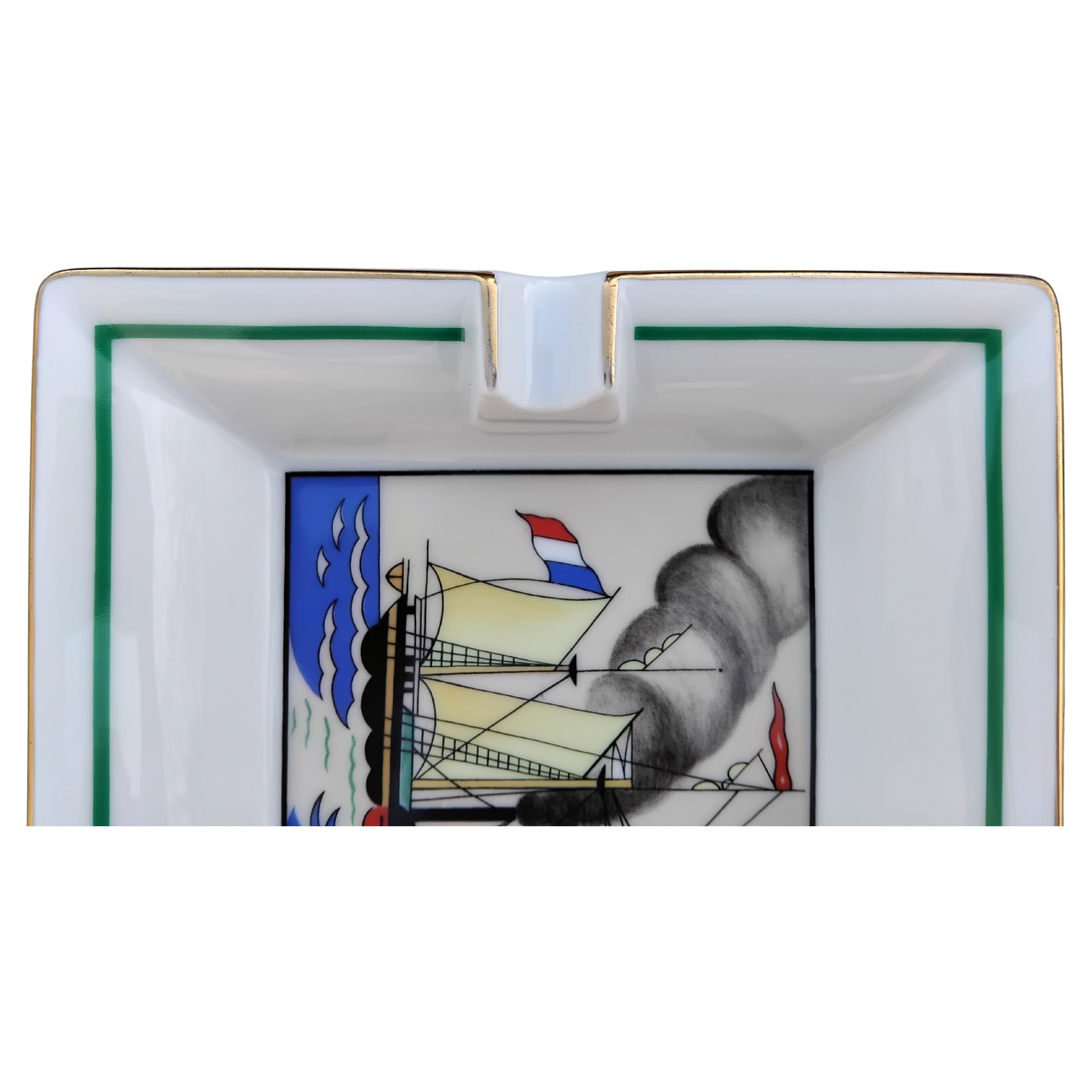 Hermès Frigate Sailing Ship Cigar Ashtray Change Tray Porcelain Gold ...