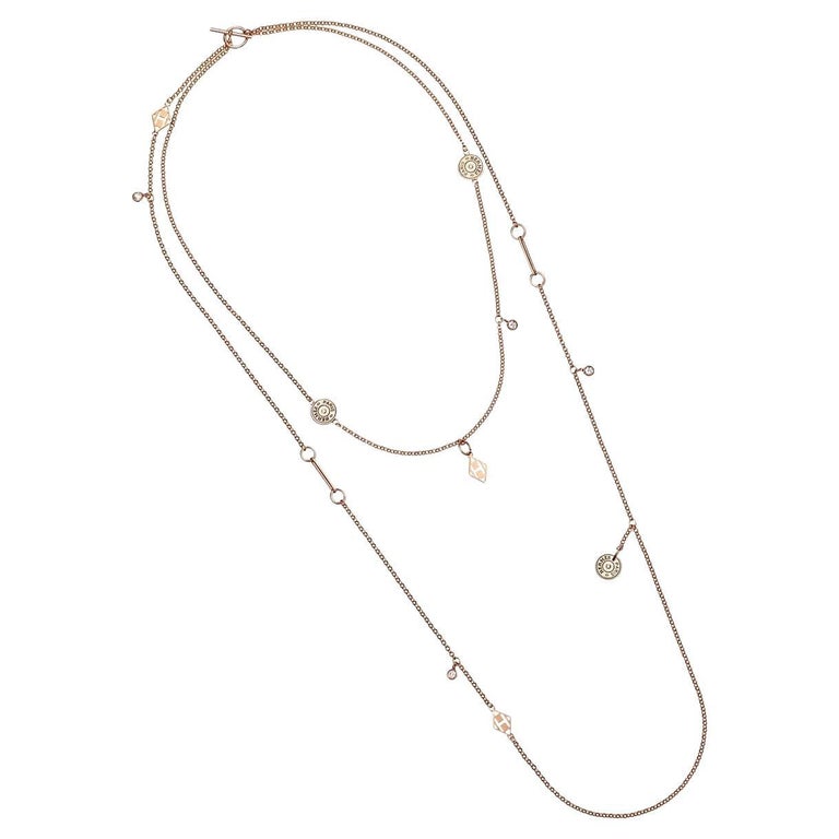 Hermes Gambade Long Rose Gold Diamond Necklace at 1stDibs