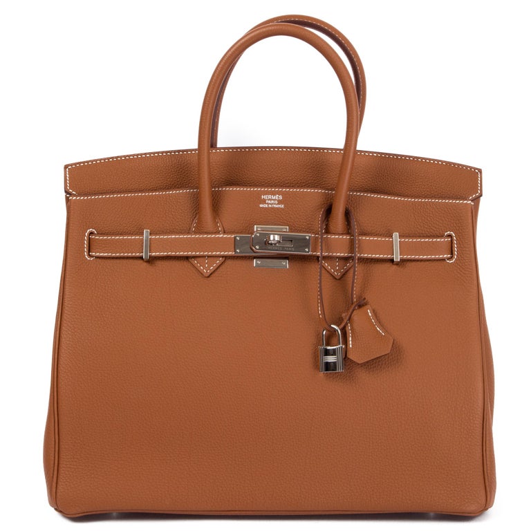HERMES Gold camel Togo leather BIRKIN 35 Bag Phw For Sale at 1stDibs