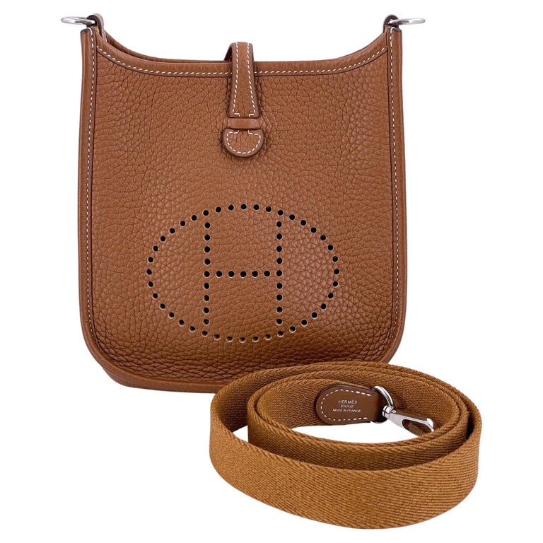 Hermes Gold Clemence Camel Beige Evelyne Mini TPM Bag PHW 66618 For Sale at 1stDibs