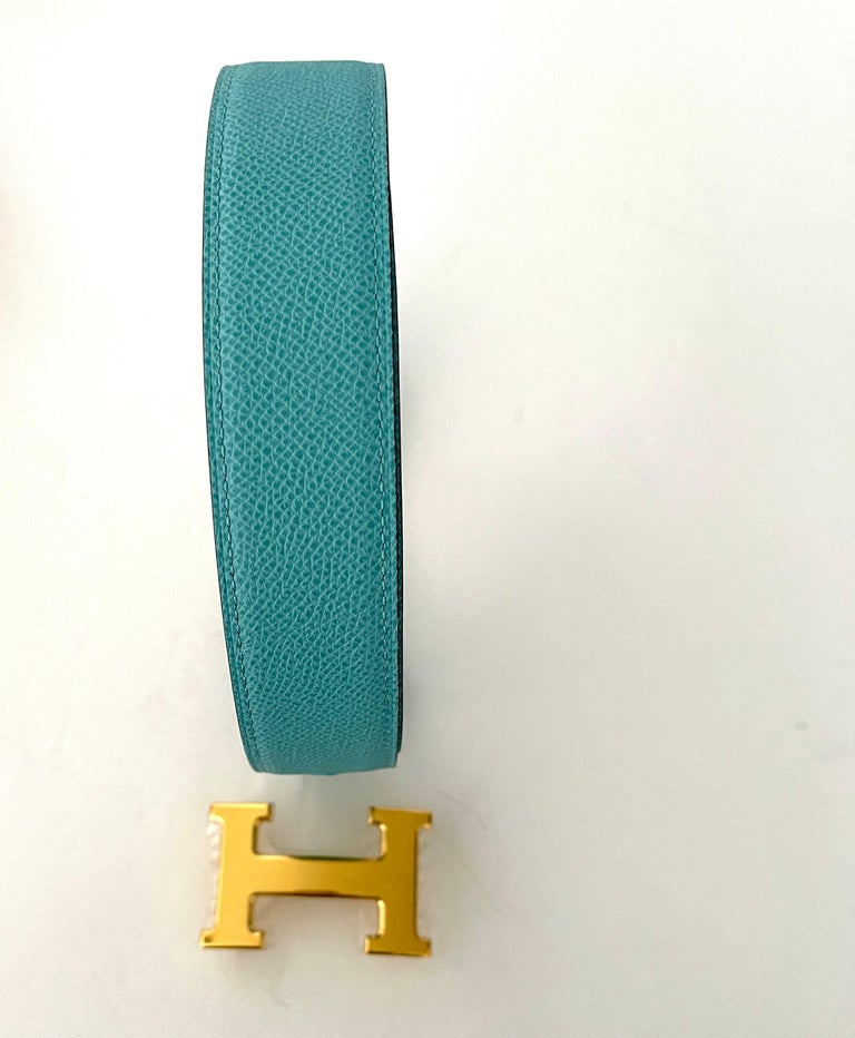 Hermes Gold H belt buckle and Reversible leather strap 32 mm White Blue Atoll at 1stDibs ...