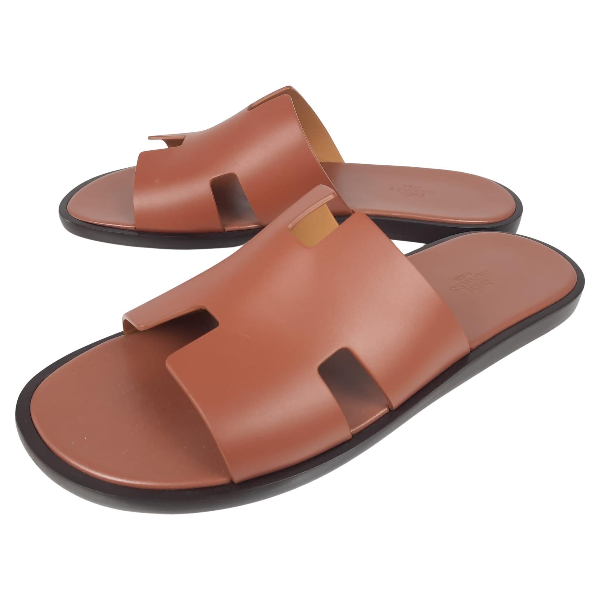 Hermes Gold Ecru Stitching calfskin Oran sandals For Sale at 1stDibs