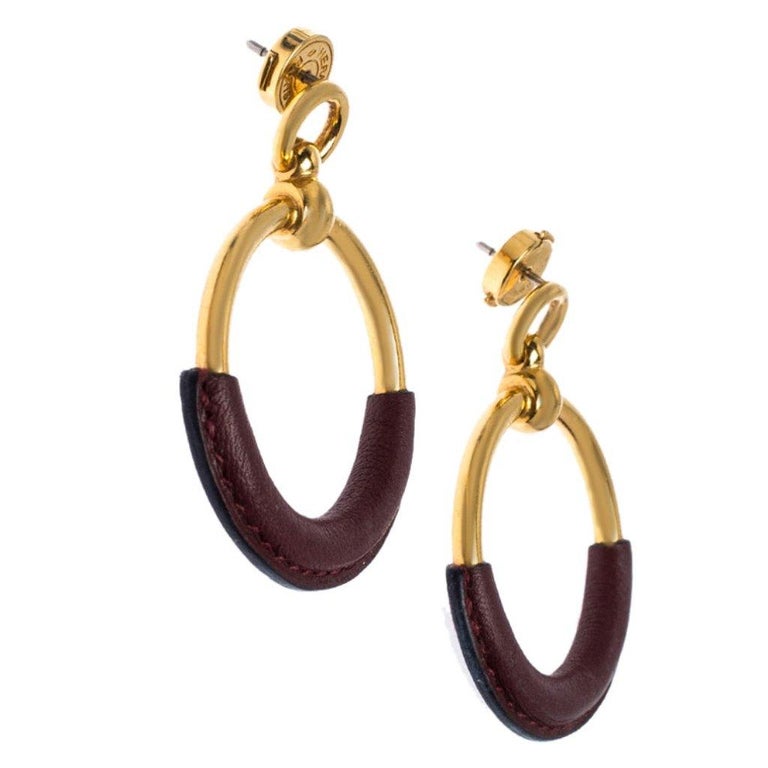Hermès Gold Plated Barenia Leather Loop Earrings For Sale at 1stDibs ...