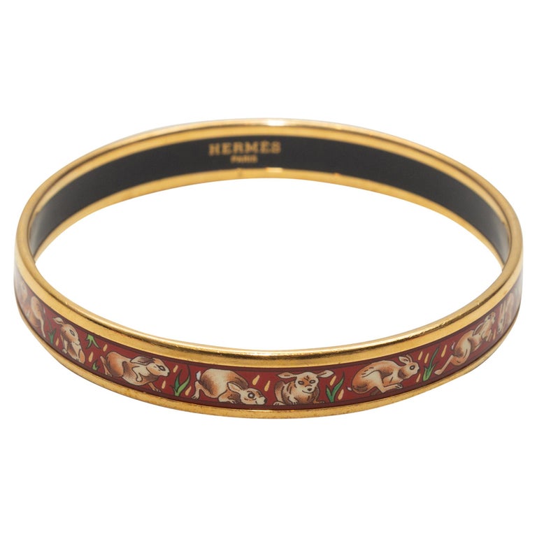 Hermes Gold-Tone and Multicolor Rabbit Motif Bangle at 1stDibs