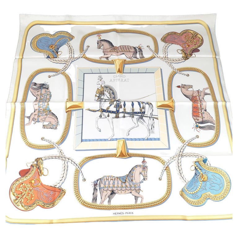 Hermes Grand Apparat Forever Scarf 90 Silk Crème / Gold / Multicolore ...