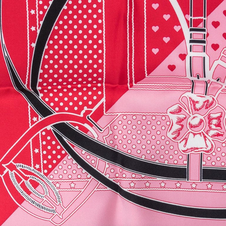 Hermes Grand Manege Bandana Love Scarf 70 Rouge Rose Noir Silk Twill ...