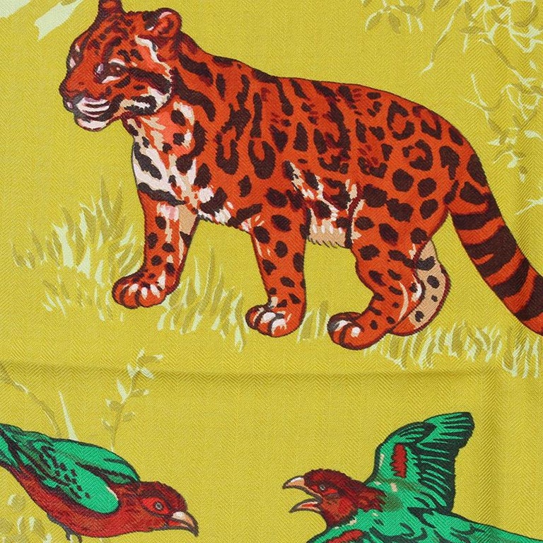 HERMES green chartreuse TENDRESSE FELINE 140 cashmere silk Shawl Scarf ...