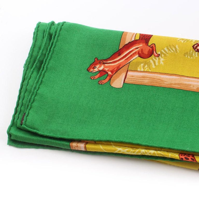 HERMES green chartreuse TENDRESSE FELINE 140 cashmere silk Shawl Scarf ...