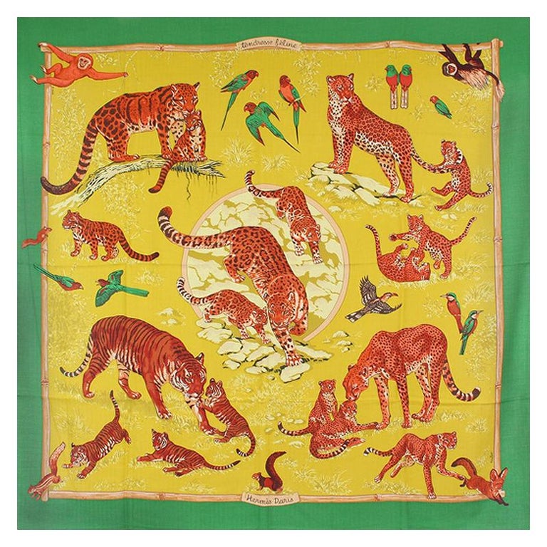HERMES green chartreuse TENDRESSE FELINE 140 cashmere silk Shawl Scarf ...