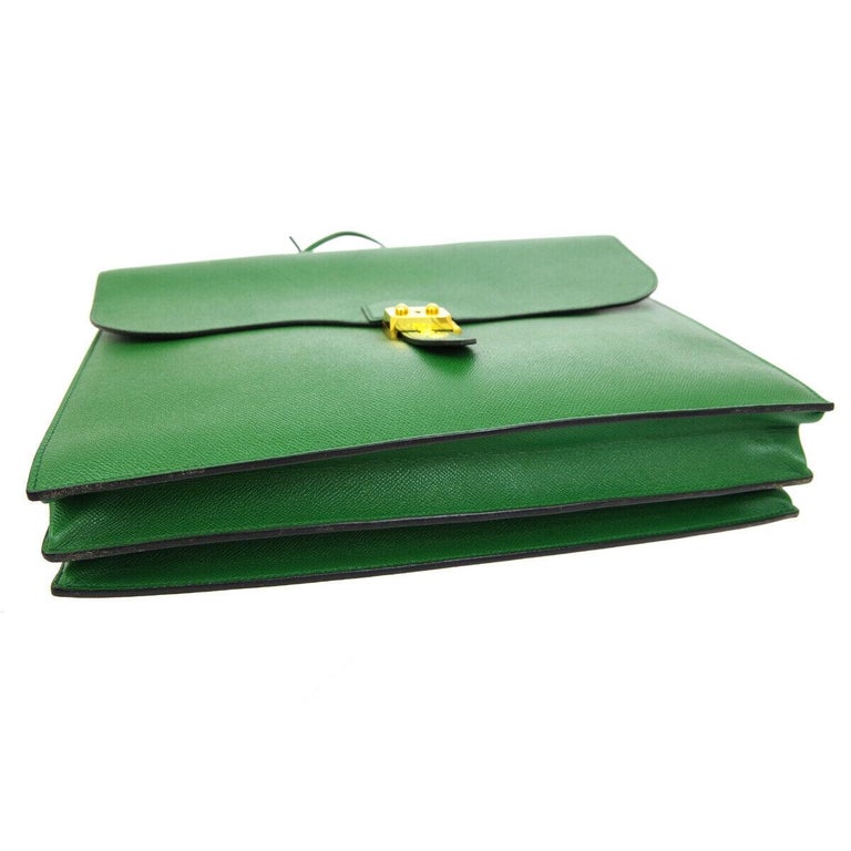Hermes Green Leather Gold Top Handle Satchel Men's Travel Briefcase Bag ...