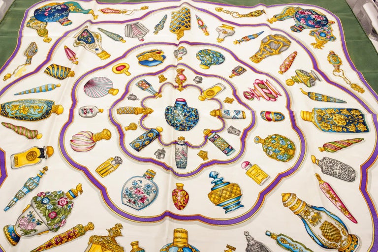 Hermes Green Silk Scarf, silk pattern Sesame scarf designed by Philippe ...